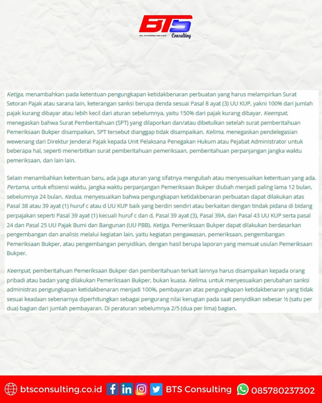 KEPASTIAN HUKUM PELAKSANAAN PEMERIKSAAN BUKTI PERMULAAN – Berkah Tangguh Sinergi – BTS Consulting