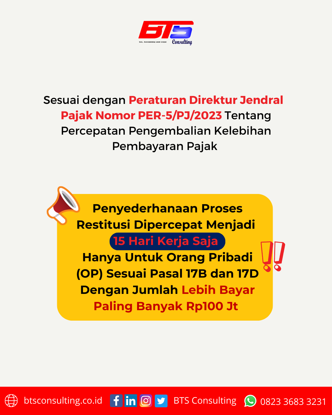 DJP PERCEPAT PENGEMBALIAN KELEBIHAN PEMBAYARAN PAJAK – Berkah Tangguh Sinergi – BTS Consulting
